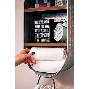 Galvanized Wash Tub with Shelves | Rustic Bathroom Décor | Farmhouse Rustic Bathroom Shelves | Bathroom Tub of Towels | Metal Wash Tub Cubby | Galvanized Shelf Wall