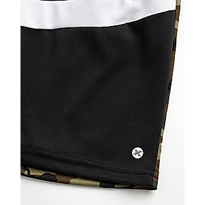 RBX Boys’ Athletic Shorts - 4 Pack Lightweight Fleece Performance Basketball Shorts - Activewear Shorts for Boys (Size: 8-16), Size 10-12, Green Camo/White Blue