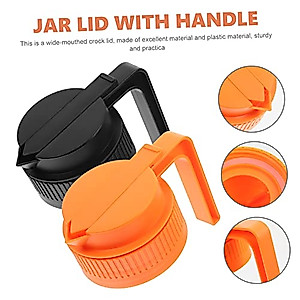 DOITOOL 2pcs Mason Jar Pour Lids Jar with Lid Wide Mouth Glass Jars Plastic Mason Jar Lids Syrup Dispenser for Coffee Bar Reusable Canning Lid Mason Jars with Handle Mason Jar Covers Seal