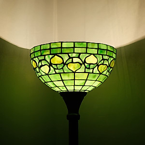 ZJART Tiffany Floor Lamp Torchiere Stained Glass Torch Lamp 12X12X67 Inch Antique Standing Corner Light (Green Apple Heart)