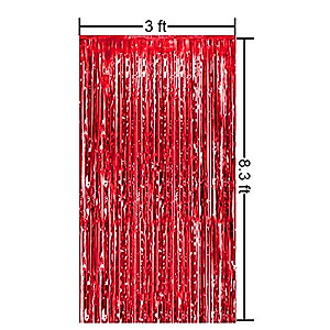 2 Packs 3ft x 8.3ft Red Metallic Tinsel Foil Fringe Curtains Photo Booth Props for Birthday Engagement Bridal Shower Baby Shower Bachelorette Holiday Celebration Party Decorations