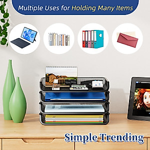 4 Pack - Simple Trending Stackable Office Desk Supplies Organizer, Desktop File Document Letter Tray Holder Organizer, Black