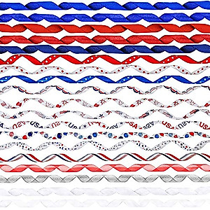 18 Rolls 90 Yards Bulk Patriotic Ribbons Red White Blue Striped Printed Ribbons Assortment 3/8 Grosgrain Ribbon Satin Ribbons Glitter Ribbons Organza Ribbons for 4th of July Craft Gift Wrapping Sewing