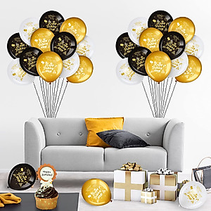 45 Piece 12 Inch Birthday Party Latex Balloons, Black Gold White Theme Party Balloon Birthday Anniversary Party Decoration for Girl Boy Women Men Birthday Party Supplies Indoor Outdoor Decoration