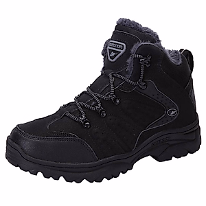 Fheaven Men's Snow Boots Lace Up Combat Booties Water Resistant Anti-Slip Sole Warm Fur Lined Winter Ankle Booties