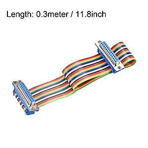 uxcell IDC Rainbow Wire Flat Ribbon Cable DB25 Female to DB25 Female Connector 2.54mm Pitch 11.8inch Length