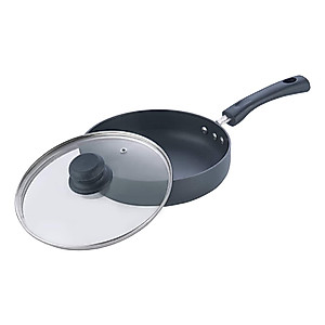 Vinod Pearl Hard Anodised Deep Fry Pan with Glass Lid, 9.5", Black