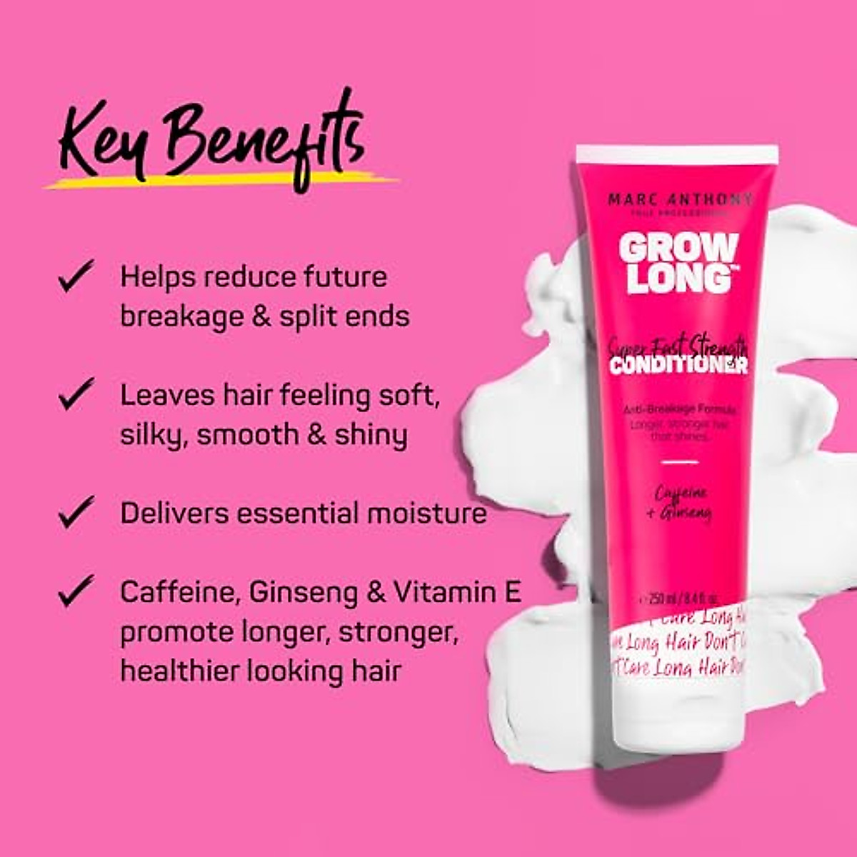 Marc Anthony Strengthening Conditioner, Grow Long - Anti-Frizz, Anti-Breakage & Nourishing Formula For Split Ends, & Hair Growth - Biotin, Vitamin E, Caffeine & Ginseng for Dry & Damaged Hair