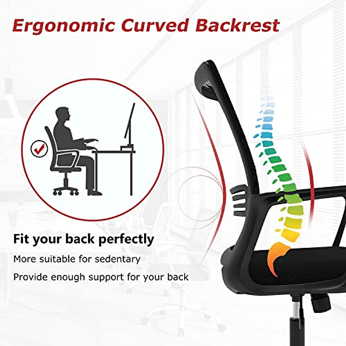 Office Chair Desk Chair Home Office Desk Chairs with Wheels, Mid Back Ergonomic Mesh Office Chair Computer Chair with Armrests for Adults, Teens