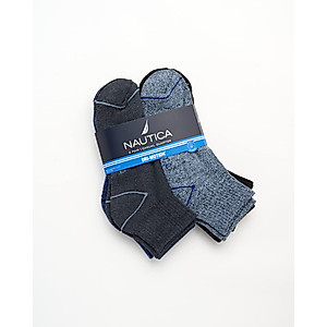 Nautica Men's Performance Quarter Socks with Cushioned Comfort (6 Pack), Size 6-12.5, Navy/Blue/Gray