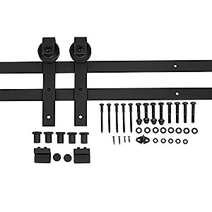 AmazonBasics Sliding Barn Door Hardware Kit, 6.6 Foot, J Shape, Black