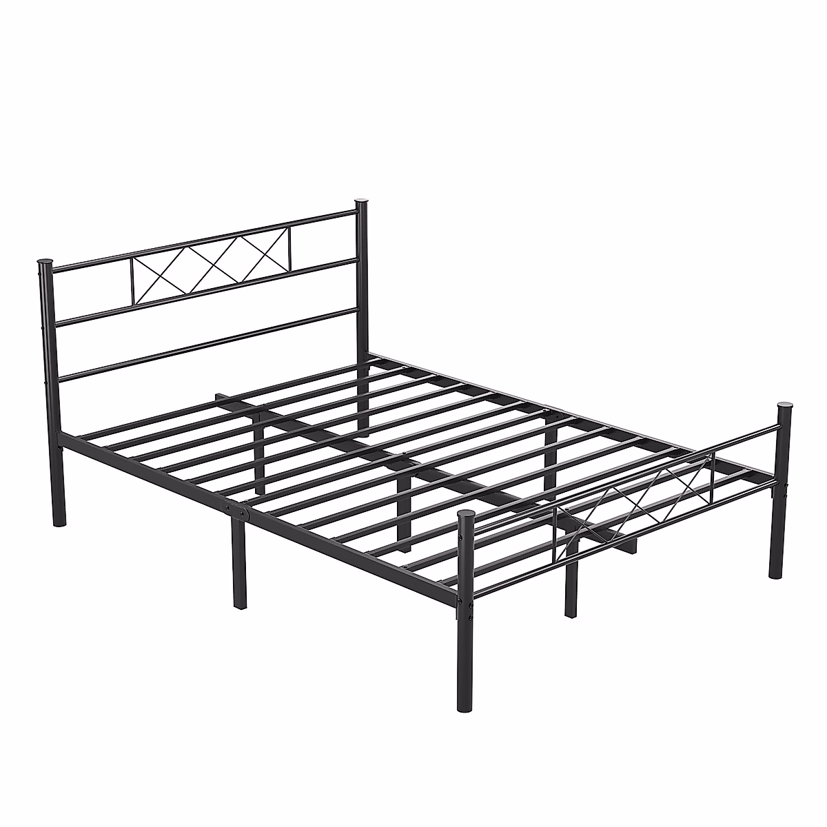 VECELO Full Size Bed Frame with Headboard, Heavy-Duty Platform/Mattress Foundation with Metal Slats Support, No Box Spring Needed/Easy Assembly, Matte Black