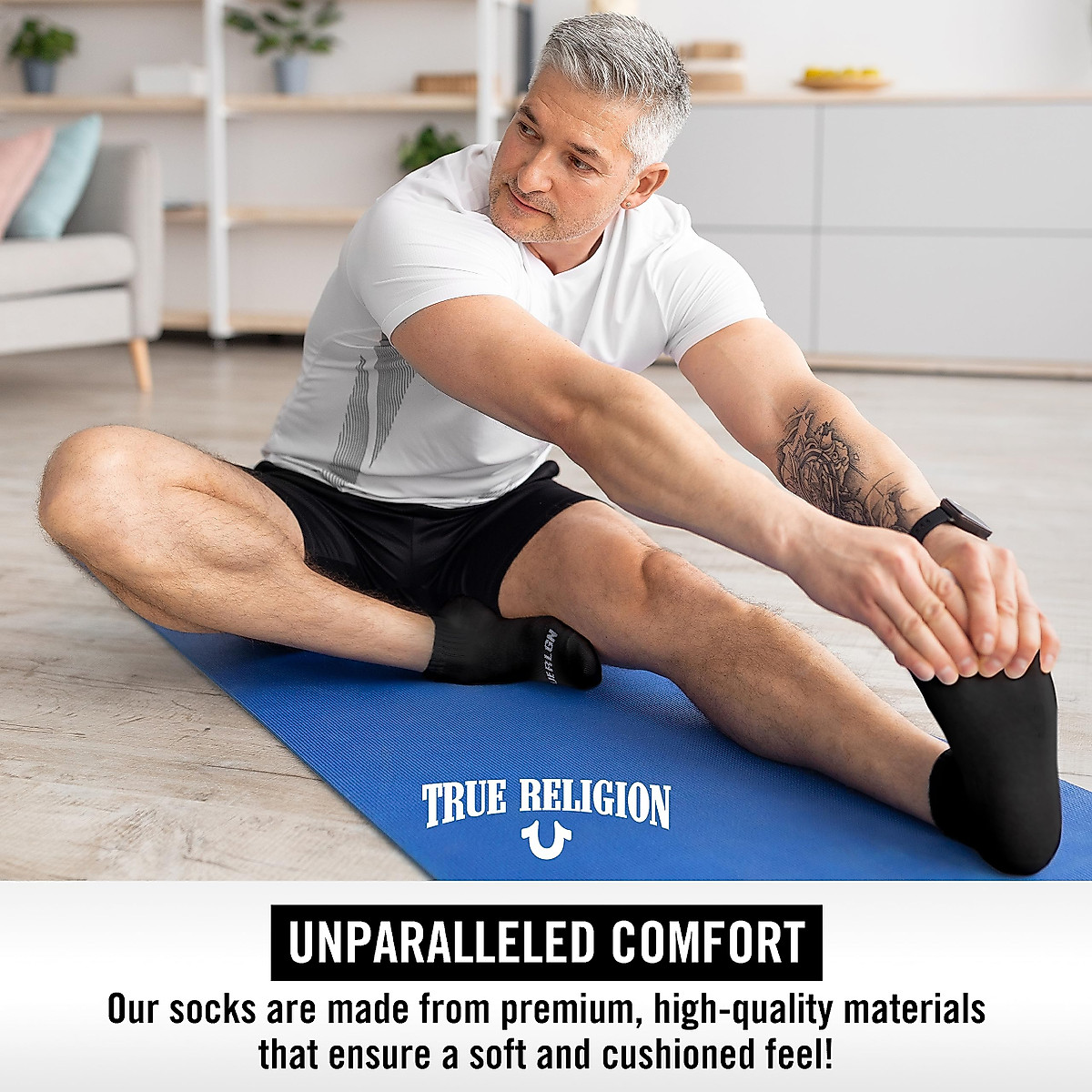 True Religion Mens Socks Low Cut No Show Socks for Men Premium Athletic Men's Socks 12 Pairs Black