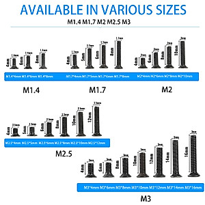 MEIYYJ Laptop Notebook Computer Replacement Screws Kit,Notebook Computer Screw with Blue Glue,PC Flat Head M2 M2.5 M3,Countersunk SSD Electronic Repair Accessories for Motherboard Fan Power Graphics