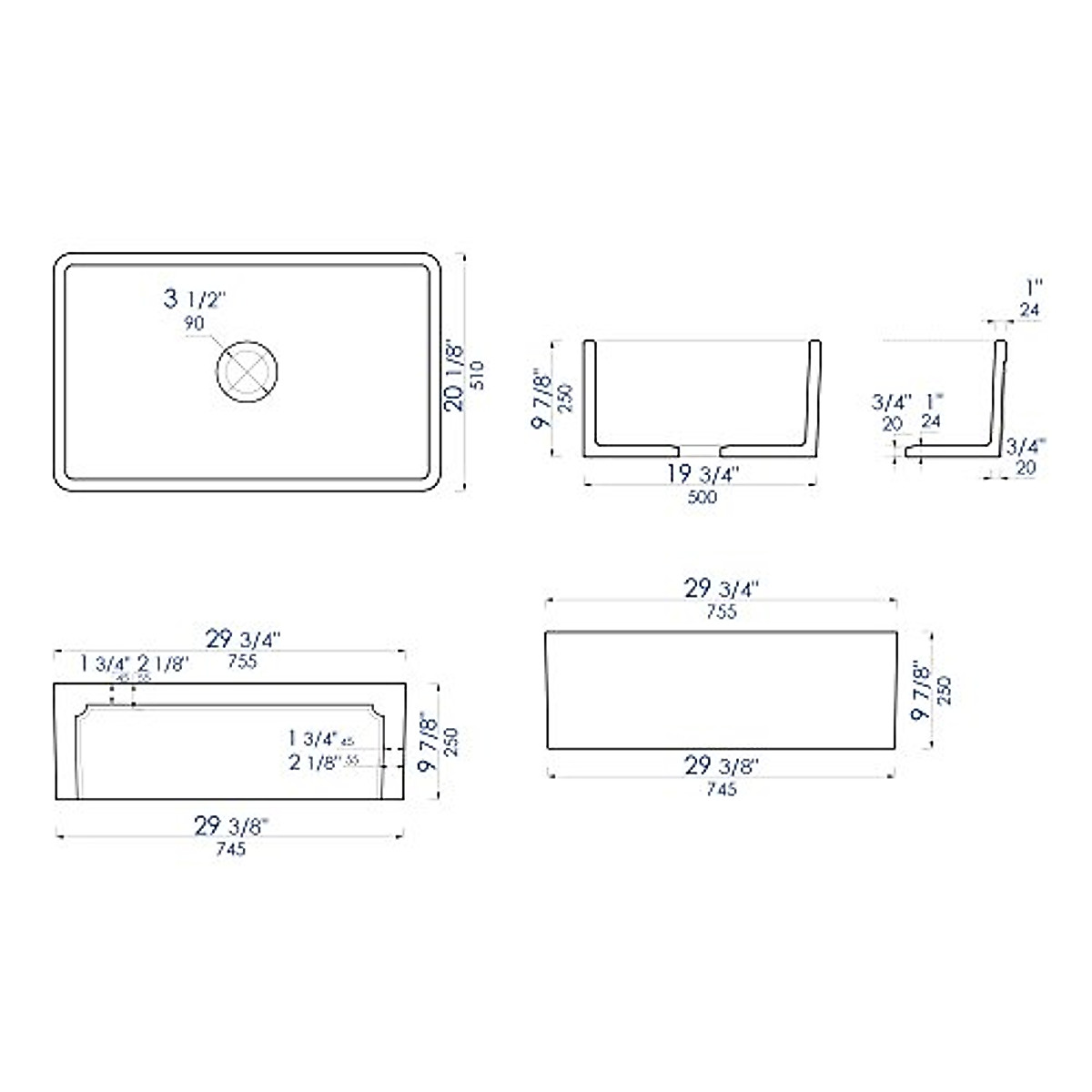 ALFI brand AB5006-PSS AB3020SB-BG Kitchen Sink, Black Gloss