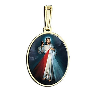 PicturesOnGold.com Divine Mercy Double Sided Oval Religious Medal Color 2/3 X 3/4 Inch Size of Nickel, Sterling Silver