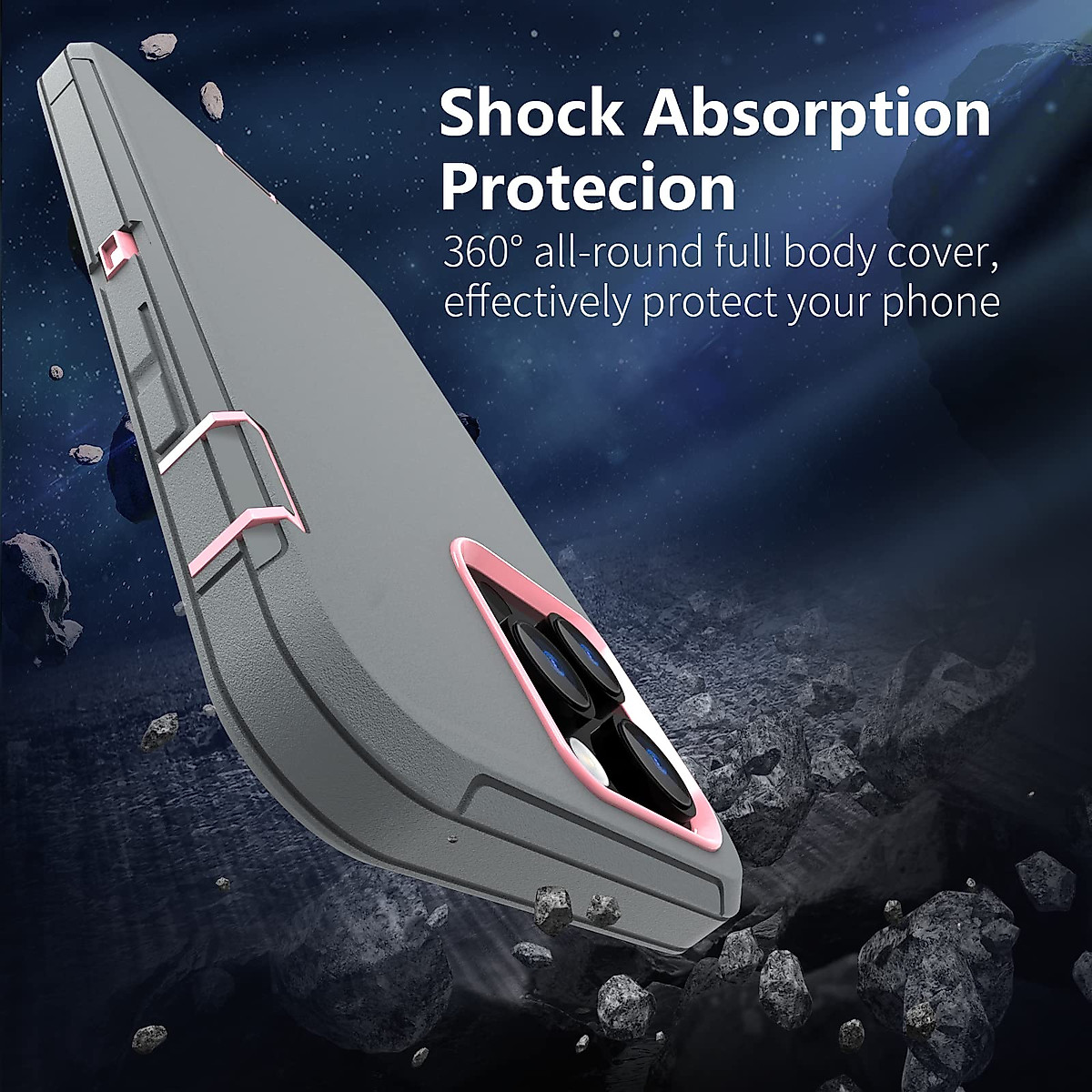 For iPhone 13 Pro Max Case , iPhone 12 Pro Max Case, Heavy Duty Shockproof 3 in 1 Silicone Rubber Hard PC Rugged Durable Phone Cover for iPhone 12 Pro Max &13 Pro Max Phone 6.7 Inch. (Gray/Pink)