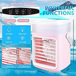 U-QE Portable Air Conditioner Fan, 3 Speed Timed Evaporative Air Cooler, Personal Air Conditioner with 7 LED Light, 2200mAH USB Rechargeable, Portable Evaporative Cooler for Room Home Office Camping