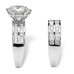 PalmBeach Jewelry Yellow Gold-Plated or Platinum-Plated Sterling Silver Round Cubic Zirconia 2 Piece Channel Set Bridal Ring Set Size 6