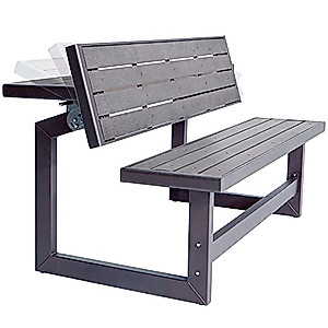 Lifetime 60253 Outdoor Convertible Bench, 55 Inch, Harbor Gray & POLYWOOD ECT18GY Long Island Side Table, 18-Inch, Slate Grey