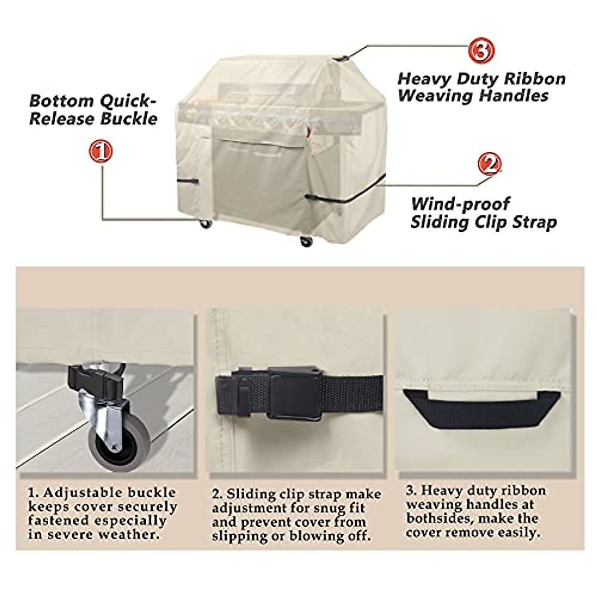 Porch Shield 54W x 24D x 46H inch Premium Gas Grill Cover Up to 52 inch - Waterproof 600D BBQ Covers for Weber, Brinkmann, Char-Broil and More, Light Tan