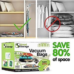 Smart Storage Vacuum Storage Bags, 8 Pack Space Saver Bags for Clothes, Pillows & Bedding, Travel Luggage, Vacuum Seal Storage Bags