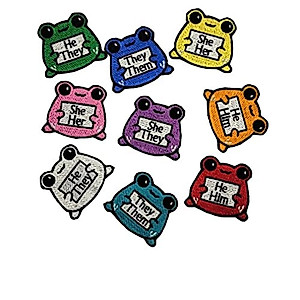 Pronoun "Statement Frogs" Embroidered Patch- USA Made- Multiple Colors Available (Turquoise He/Him)