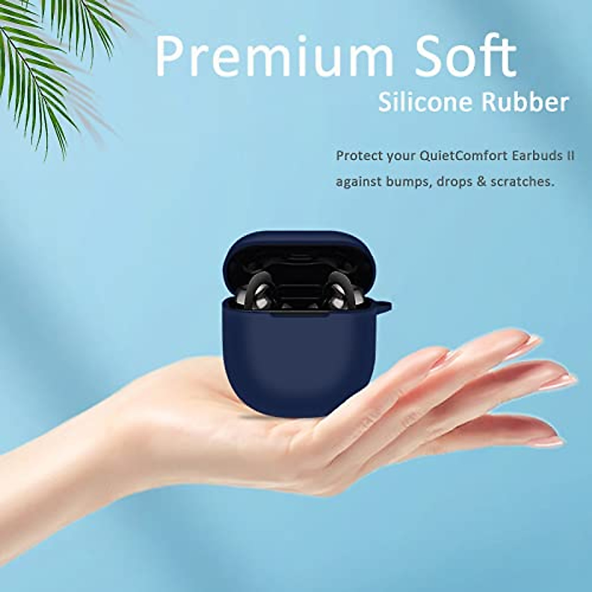 Compatible for Bose QuietComfort Earbuds II Case Cover, [Front LED Visible] [Keychain] Silicone Protective Cover Case for Quietcomfort Earbuds II 2022 Case Sleeve (Dark Blue)