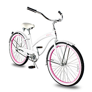 Tracer Nova Beach Cruiser Bike for Women,26 Inch Wheels,Hi Ten Steel Frame,1 Speed,Coaster Brake,Hybrid Bike for Adults,Complete Cruiser Bikes,White