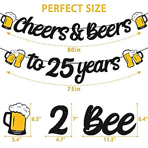 OKUSUN 25th Birthday Decorations Cheers to 25 years 25s Birthday Banner for Men Women 25th Birthday Black Glitter Backdrop Wedding Anniversary Party Supplies Decorations Pre Strung