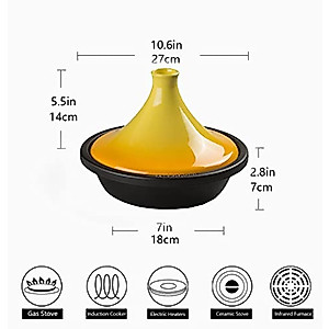 Enameled Cast Iron Tagine Pot Moroccan Cooking Pot Tajine Cookware with Cone-Shaped Closed Lid And Base for Stew Casserole Slow Cooker (Lemon Yellow)