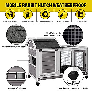 Ketive Rabbit Hutch Indoor- Rabbit cage Outdoor Bunny Hutch Outdoor Bunny Cage Fir Wooden Rabbit cage on 4 Lockabl Wheels Guinea Pig Cages with Ramp Small Animals Hideout Deep No Leak Pull Out Tray