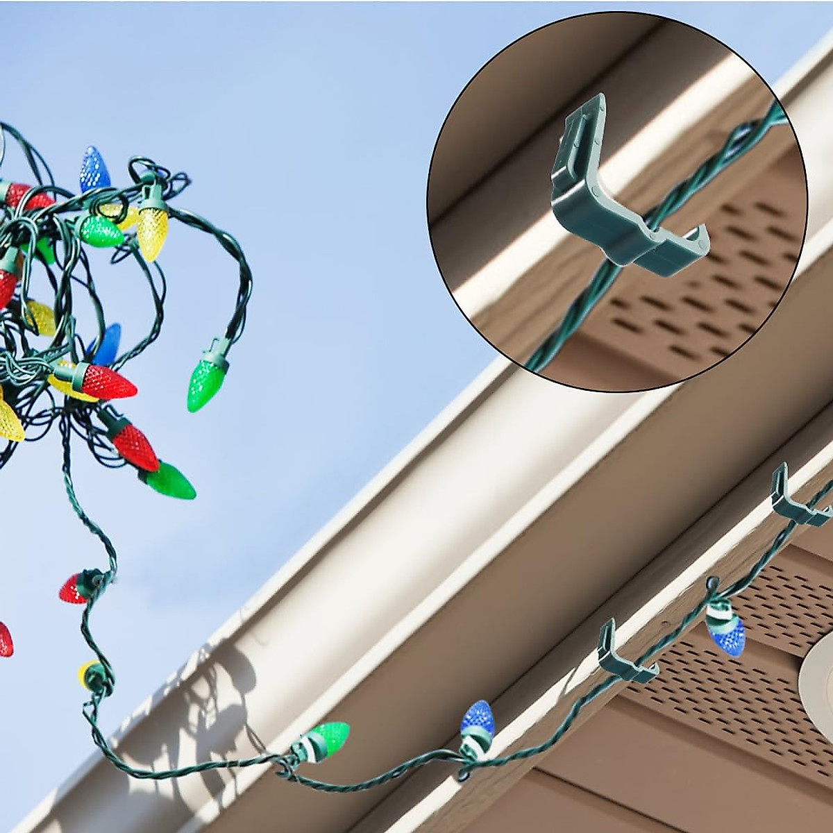 Christmas Light Hangers Clips 1 5/8 inch Fascia Board Clips Hooks Deck Light Clips Holiday Light Clip for Christmas Decoration Roof Gutter Fence in Thickness from 1" to 1 5/8" (Green, 30PCS)