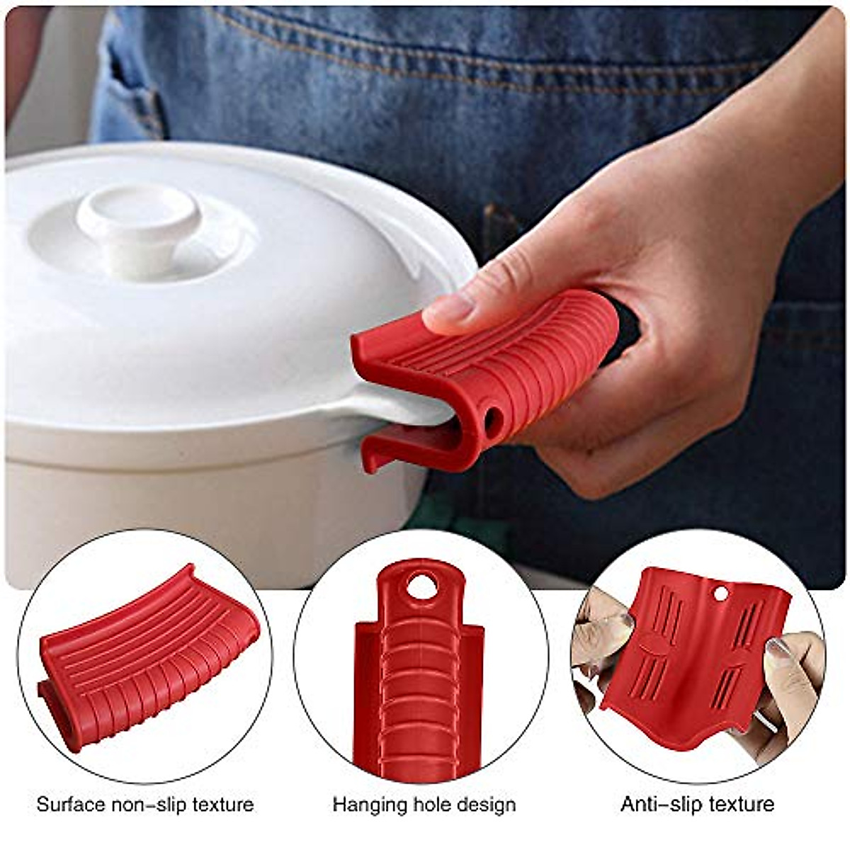 8 Pack Cast Iron Handle Cover, Silicone Hot Handle Holder, Assist Handle Holder, Non-Slip Pot Holder Sleeve, Pot Handle Covers Heat Resistant Potholder Cookware Silicone Cast Iron Handle Cover, Red
