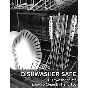 FOFAYU 5 Pairs Metal Chopsticks Reusable 18/8 stainless steel Chopsticks Japanese Style Dishwasher Safe Lightweight Non-Slip Chop Sticks 9 1/4 Inches Present Set