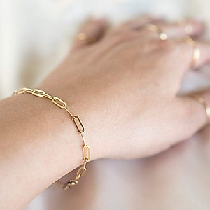 kelistom 14K Gold Filled Stainless Steel Paperclip Chain Bracelet for Women and 7.5” Rectangle Link Bracelets, Waterproof and Never Tarnish (14K gold)