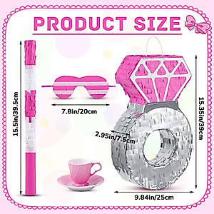 Diamond Ring Piñata for Engagement Princess Piñata Bridal Bachelorette Party Supplies Wedding Theme Decoration with Blindfold and Stick, 15 x 10 x 3 Inches(Pink)