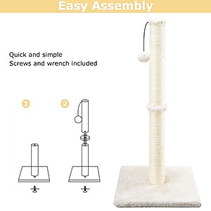 Dimaka 34" Tall Cat Scratching Post for Large Cats and Kittens, High Vertical Scratcher with Premium Natural Sisal Rope and Interactive Hanging Ball for Indoor Cats(Beige, 34 inches)