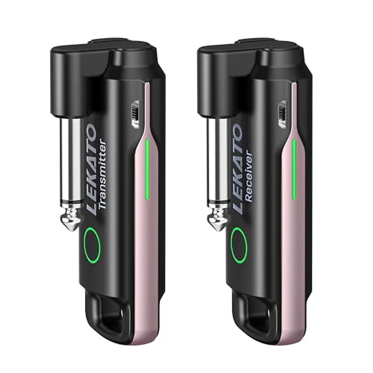 LEKATO Wireless Guitar System UHF Audio Wireless Guitar Transmitter and Receiver Rechargeable Wireless Guitar Transmitter Receiver with 70 Channels for Guitar Bass Electric Instruments (Pink)