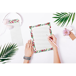 Floral Paper Stationery Set, 100 Piece Set (50 Lined Sheets + 50 Matching Envelopes), Letter Size 8.5 x 11 inch, 6 Designs, Double Sided/Lined Printing Paper, by Better Office Products