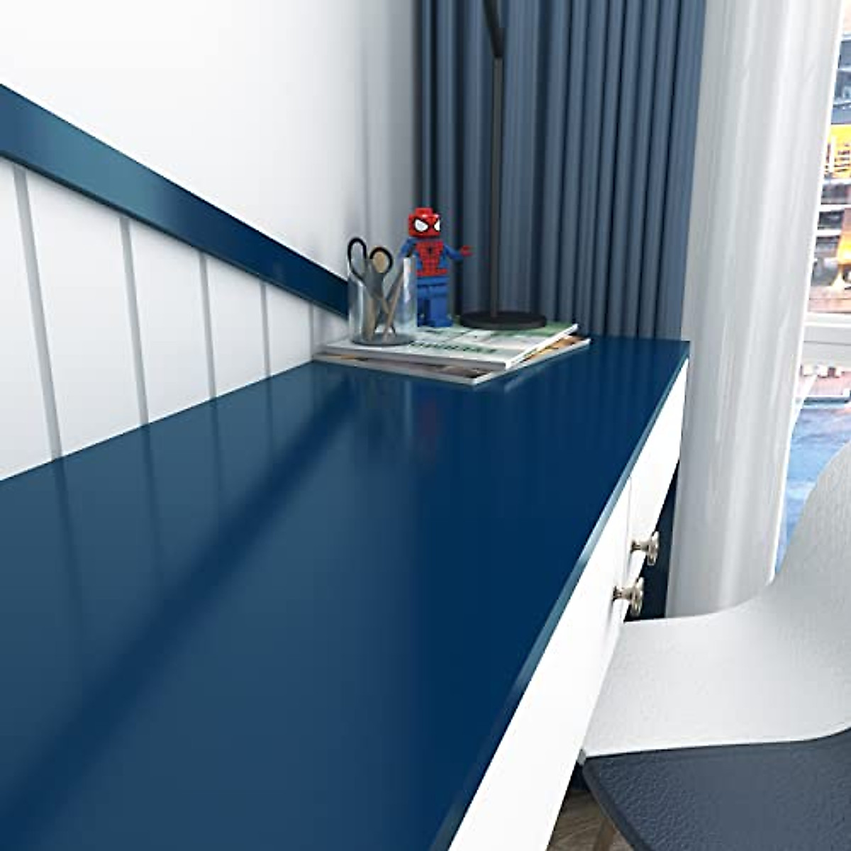 WESTICK Blue Contact Paper for Cabinets Peel and Stick Self Adhesive Removable Dark Blue Wallpaper Peel and Stick Countertop Contact Paper Waterproof Navy Blue Wallpaper for Bedroom Walls 17.71"x393"