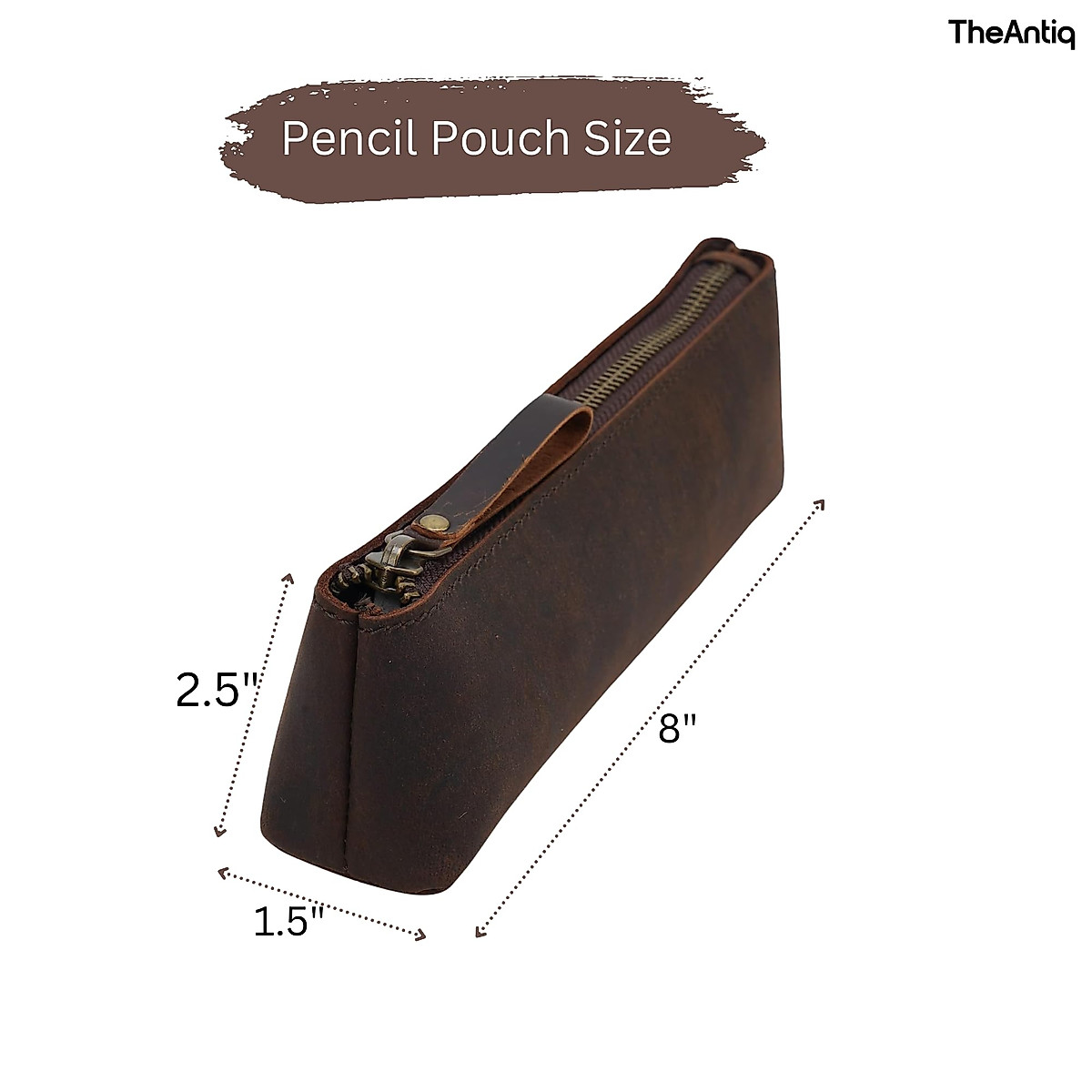 Leather Pencil Pouch, Make-up Brush Pouch, Leather Pencil Case, Zippered Pouch for Make-up essentials, Pen Case, Pen & Marker Case, Pencil Case For Students & School (Forest Green)