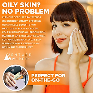 Venture Wipes Element Defense | Pore Shrinking & Oil Preventing Wipes for Men & Women | Plant-Based | Easy-to-Use, Travel Size | Unscented