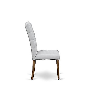 East West Furniture DLEL3-AWA-05 3 Piece Kitchen Table & Chairs Set Consist of a Round Dining Table with Dropleaf and 2 Upholstered Parson Chairs, 42x42 Inch, Antique Walnut