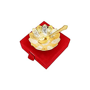 GoldGiftIdeas 4 Inch Gold-Silver Plated Lotus Serving Bowl, Brass Bowl for Gift, Return Gift for Wedding and Housewarming (Pack of 5)