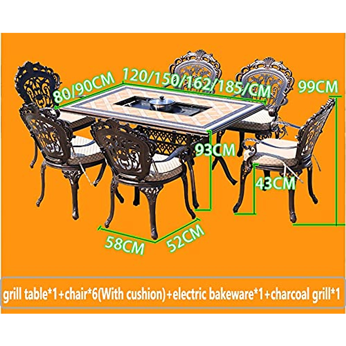 Wood Fire Pits Outdoor Outdoor Garden Barbecue Table - Wood Burning Fire Pit, Backyard Patio Table and Chair Set, Heavy-Duty BBQ Cooking Table, with 6 Chairs