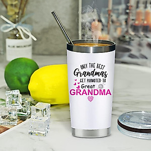 MTSDECO Only The Best Grandmas Get Promoted to Great Grandma Tumblers & Water Glasses 20 oz Insulated Stainless Steel Travel Coffee Mug Tumbler for Hot & Cold Beverages Birthday Christmas Gifts