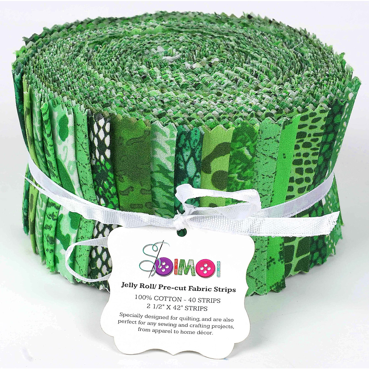 Soimoi 40Pcs Tie Dye Print Cotton Precut Fabrics for Quilting Craft Strips 2.5x42inches Jelly Roll - Green