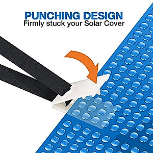 HENMI Pool Solar Cover Reel Attachment Kit,Solar Cover Reel Straps Solar Blanket Straps Kit for Universal In Ground Swimming Pool Including 8 Adhesive Nylon Straps and Tabs, 8 Cord Plates,8 Buckles