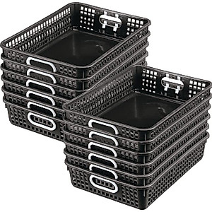 Really Good Stuff Paper Basket, 14" x 10" x 3-1/4" - 12 Pack, Black | Plastic Mesh Paper Basket for Classroom, Home and Office, Fits A4 Paper, Documents, Files, Magazines